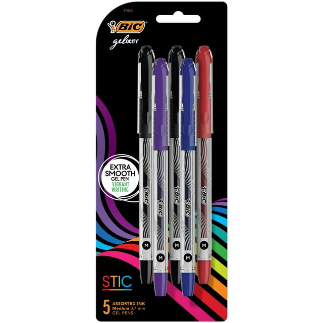 Bic Gelocity Stic Gel Pens Medium Point 07mm Assorted Colors 5 Count