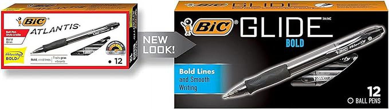 BIC Glide Bold Black Ballpoint Pens, Bold Point (1.6mm), 12-Count Pack ...