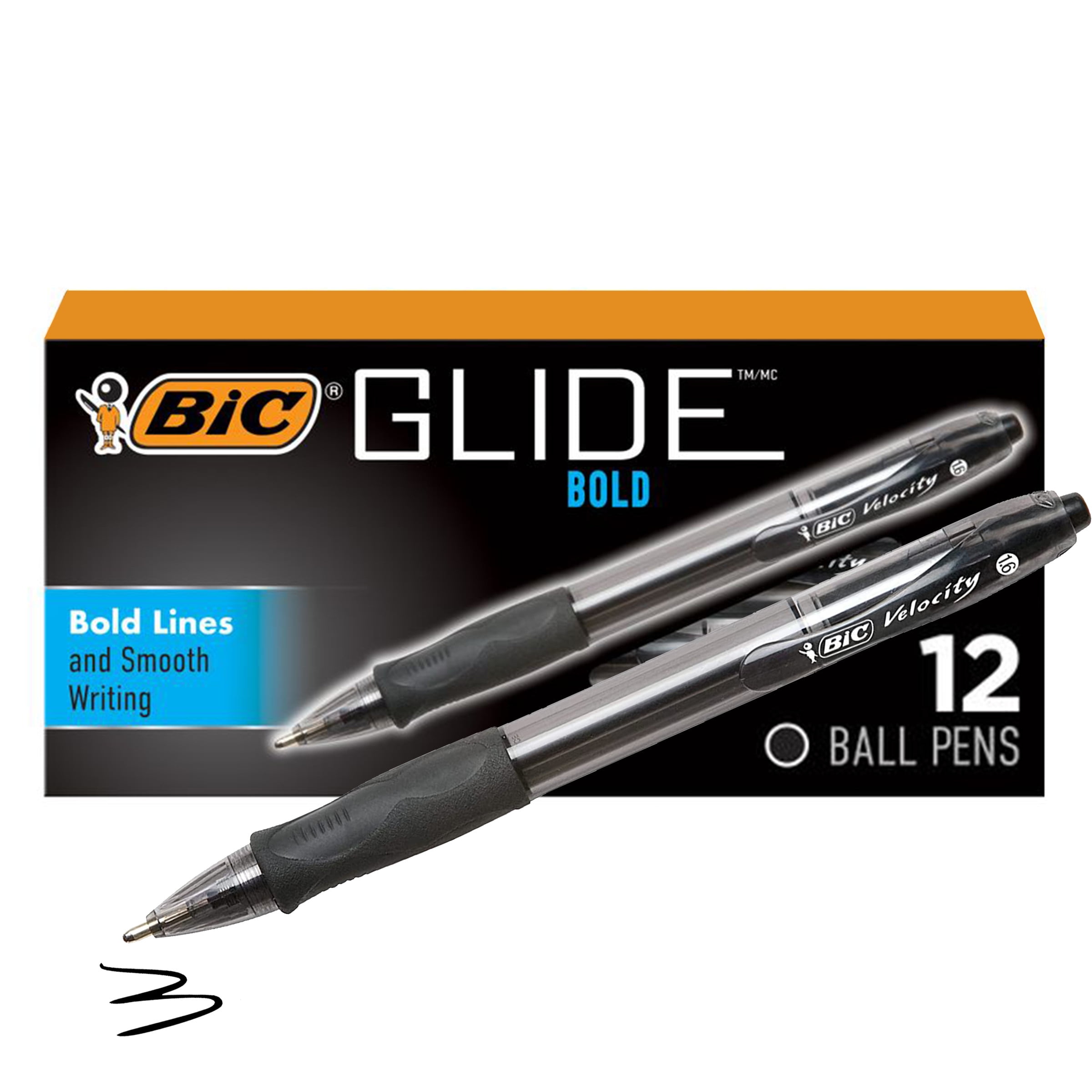 BIC Glide Bold Retractable Ball Point Pen, 1.6mm Bold Point, Black Ink ...
