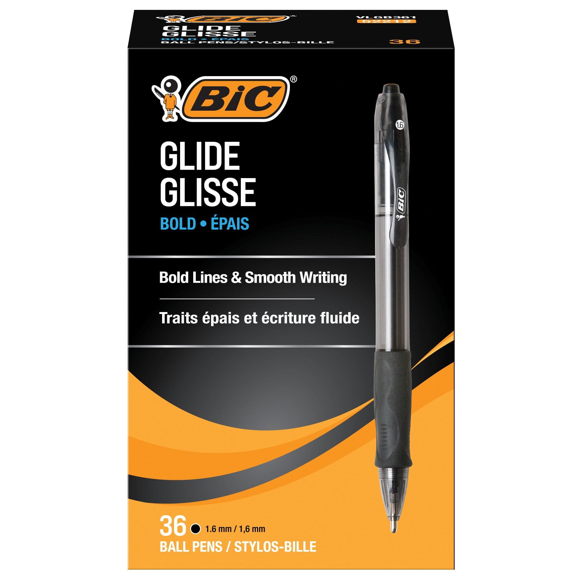 BIC Glide Bold Retractable Ball Pen, Black, 1.6mm Bold Point, 36 Pack ...