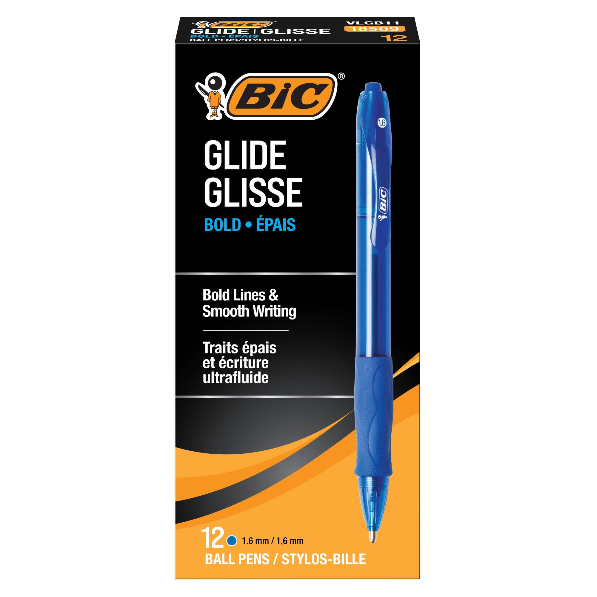 BIC Glide Bold Retractable Ball Pen, Blue, 1.6mm Bold Point, 12 Pack ...
