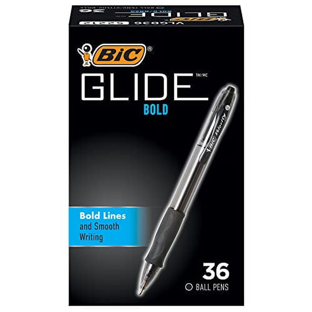 BIC Glide Bold Retractable Ballpoint Pens, Bold Point (1.6mm), Black ...