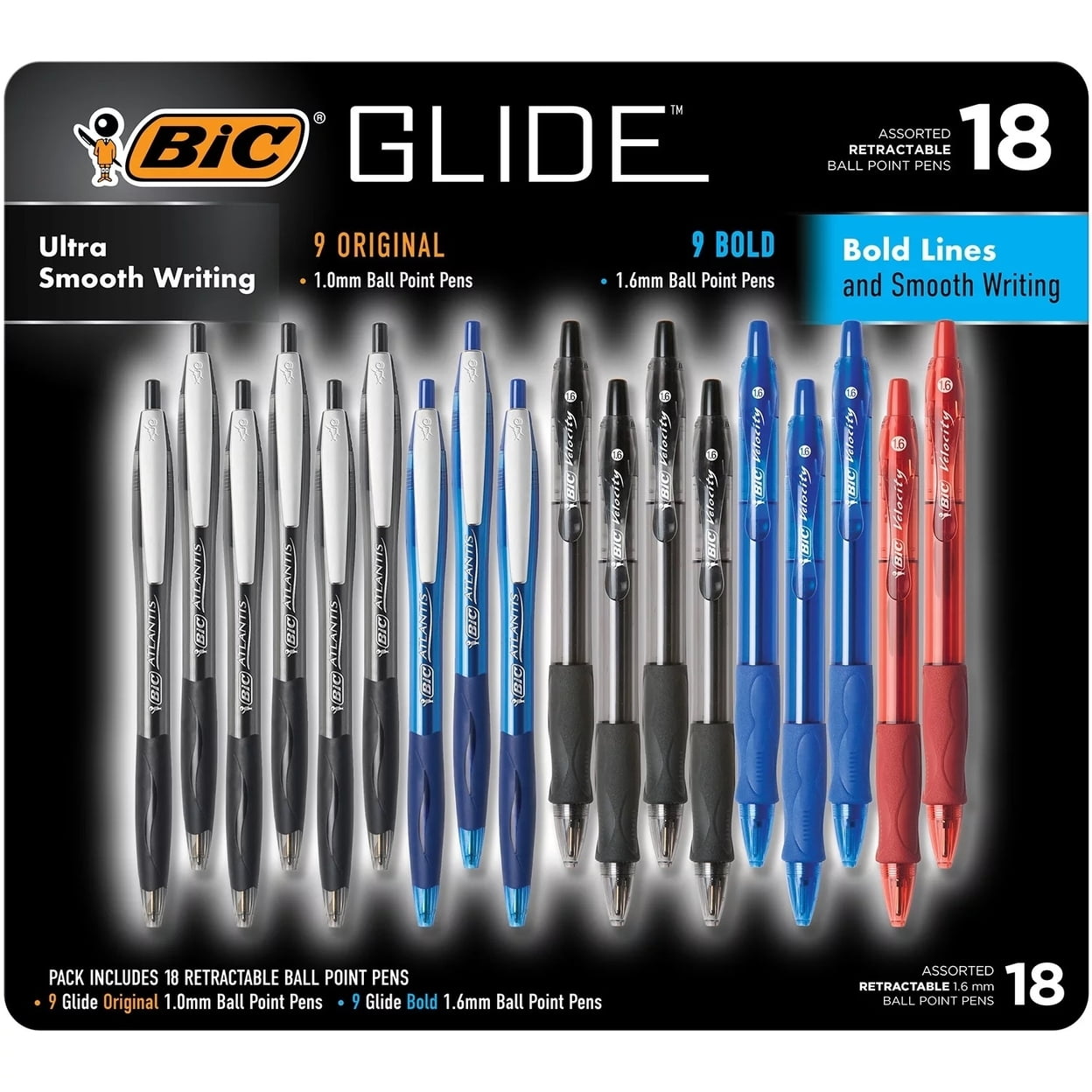 BIC Glide Retractable Ball Pens Assorted Colors, Medium & Bold Point ...