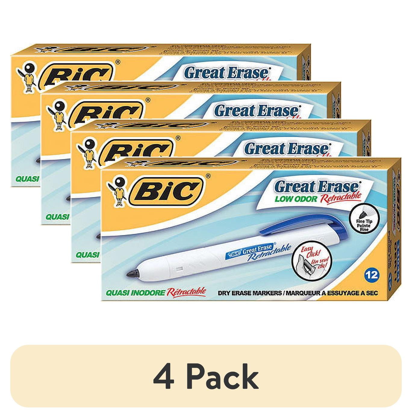 (4 pack) BIC Great Erase Retractable Dry Erase Marker, Fine Point, Blue ...