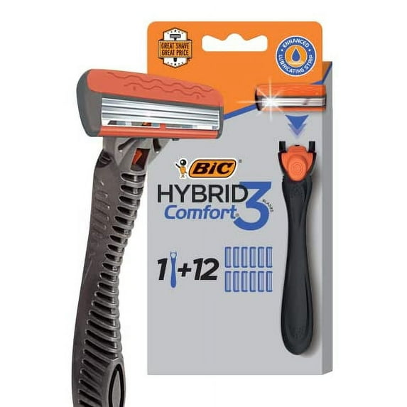BIC Hybrid 3 Comfort Men's Shaver with 12 Glide Blades, Disposable ...