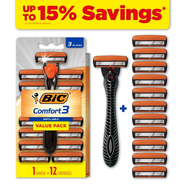 BIC Hybrid 3 Comfort Men's Shaving Razor Kit, 3-Blade Glide, 1 Handle ...