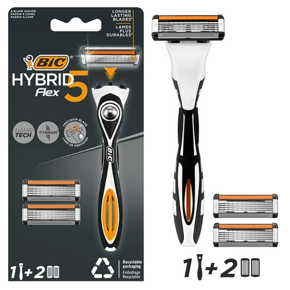 BIC Hybrid 5 Flex Refillable Men's Razor Kit, Handle and Nano-Tech ...