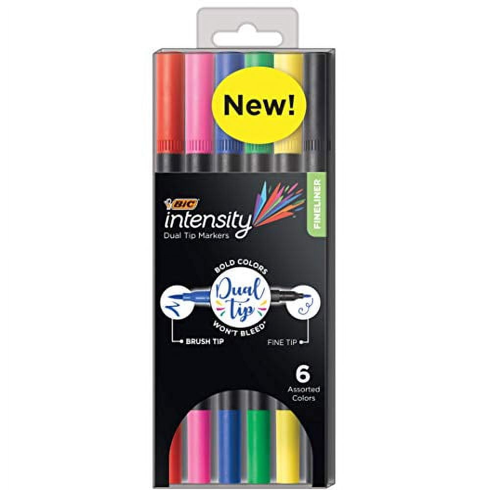 BIC Intensity 2-in-1 Dual Tip Fineliner Pen, Assorted Ink Colors, 6 ...