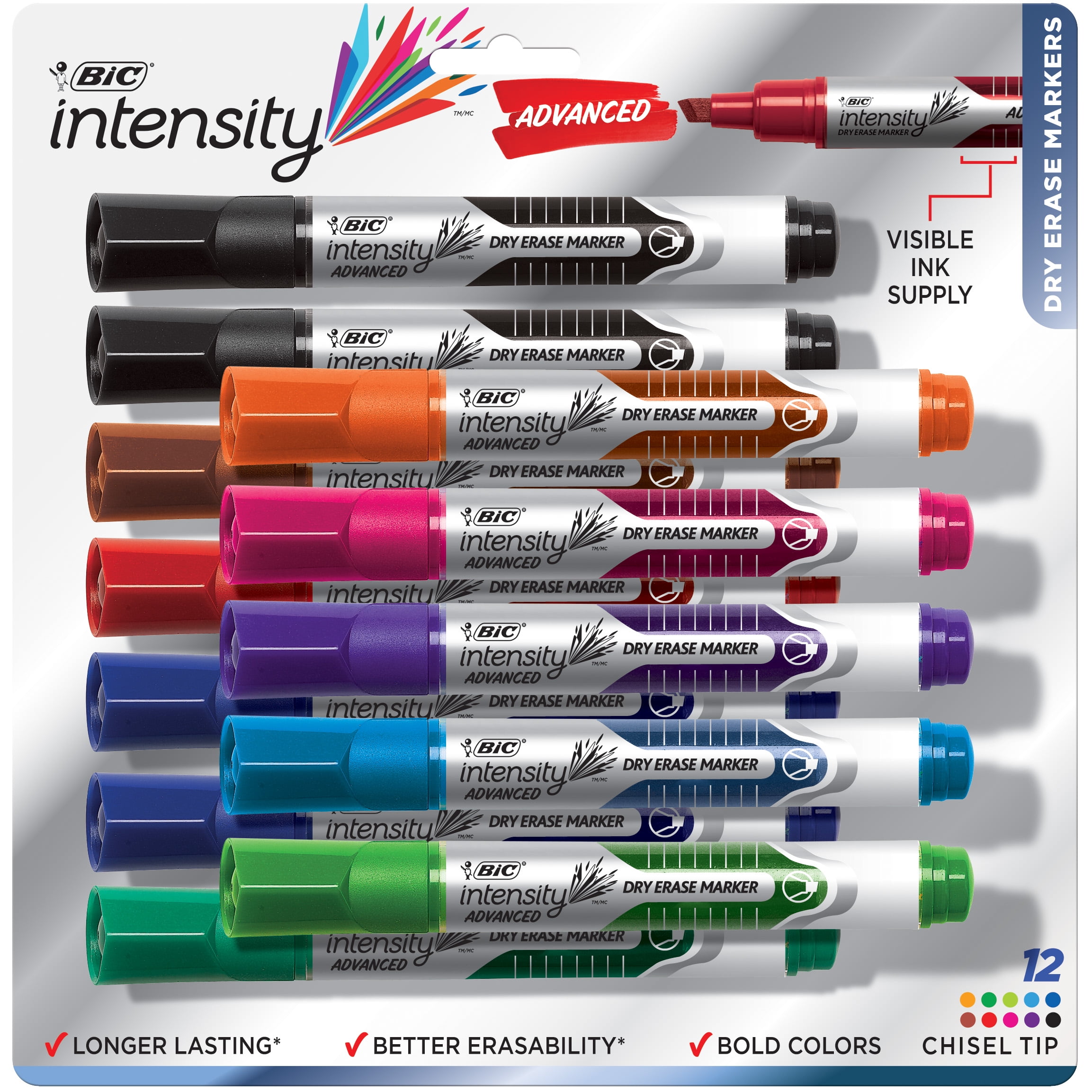 BIC Intensity Advanced Erasable Whiteboard Markers, Low Odor, Chisel ...