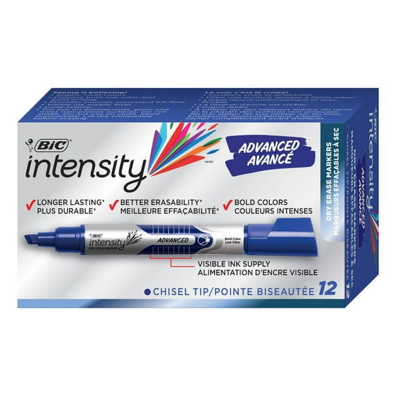 BIC Intensity Advanced Dry Erase Marker, Chisel Tip, Blue, 12 Count ...