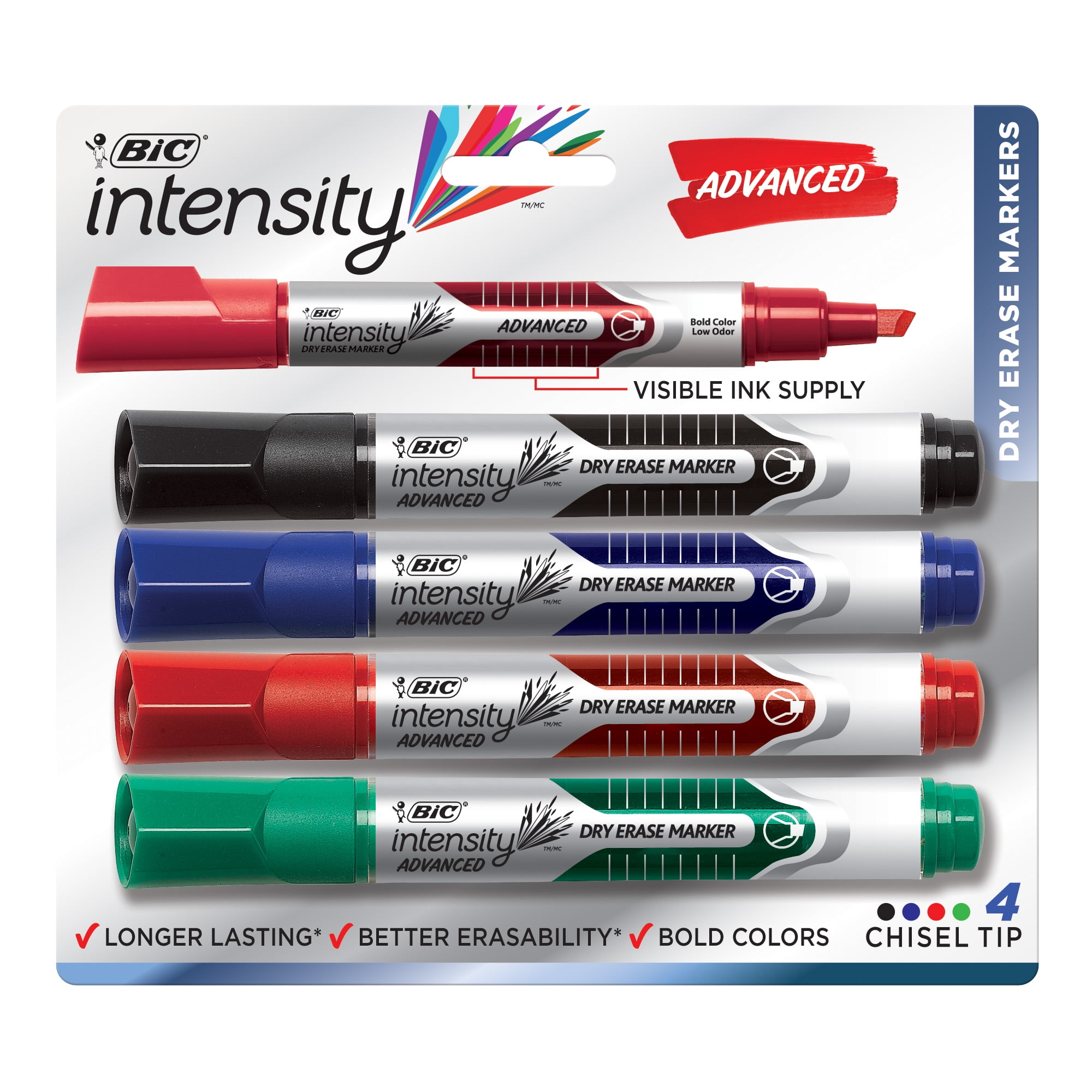 BIC Intensity Advanced Dry Erase Tank Marker, Chisel Tip, Assorted ...