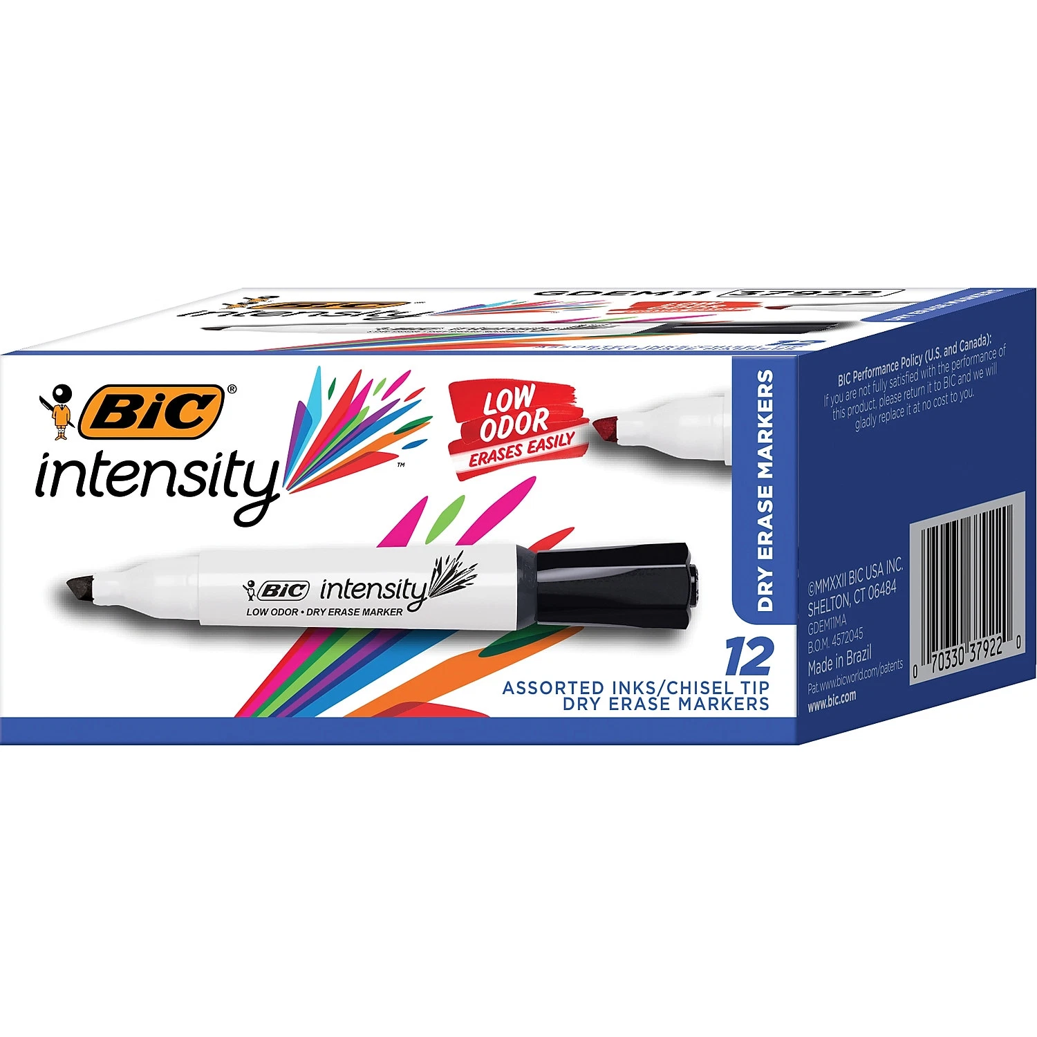 BIC Intensity Tank Dry Erase Markers Chisel Tip Assorted Colors 12/Pack ...