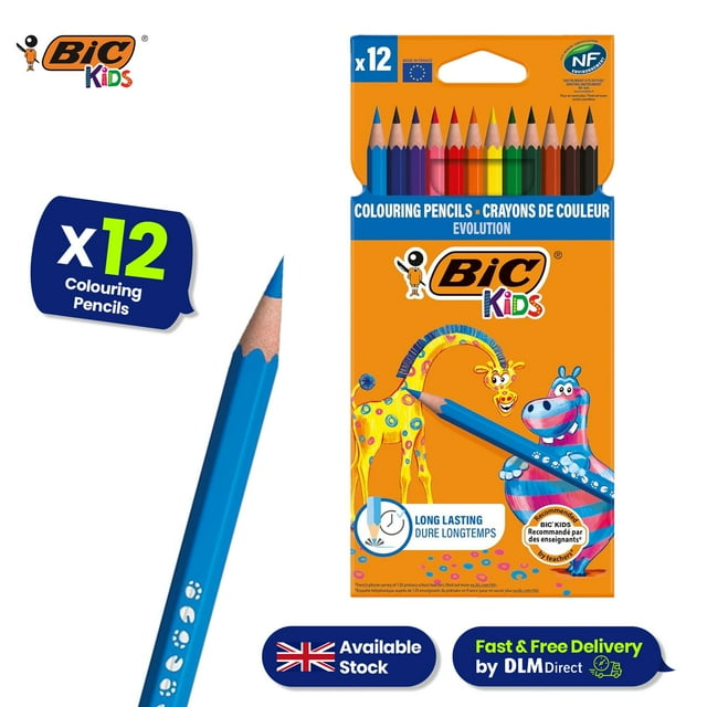 BIC Kids 12 Pack Evolution Coloured Pencils, Vivid, Easy to Sharpen, Extra Durable for School ...