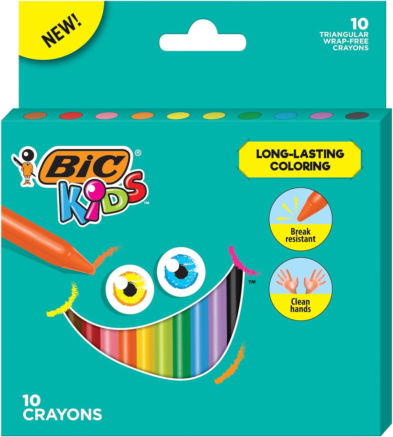 BIC® Kids Coloring Crayons, Triangle, Assorted Colors, Pack Of 10 ...