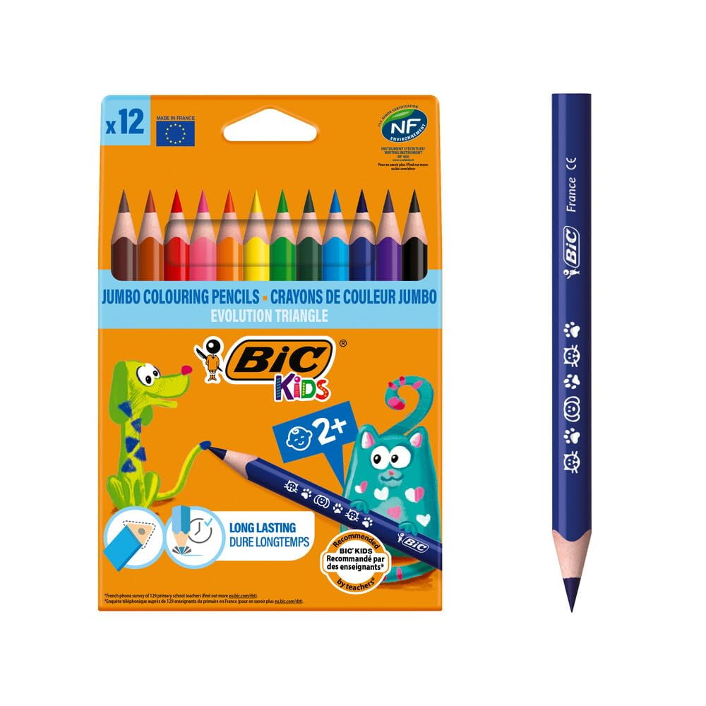 BIC Kids Evolution Triangle Coloured Pencils, Colouring Pencils Ideal for Small Kids 2 Years and ...