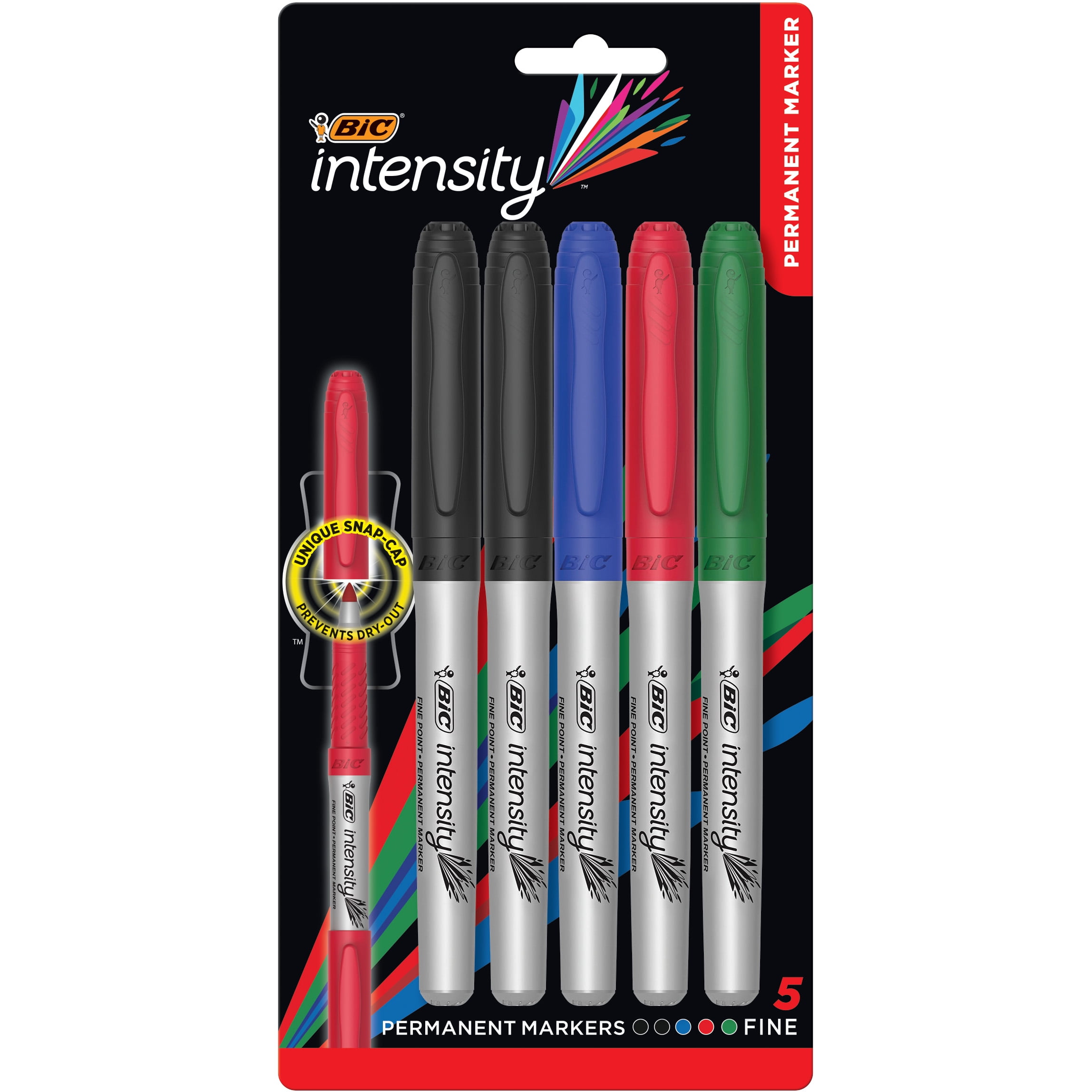 BIC Intensity Permanent Markers Fine Point, Assorted Colors, 5-Count ...