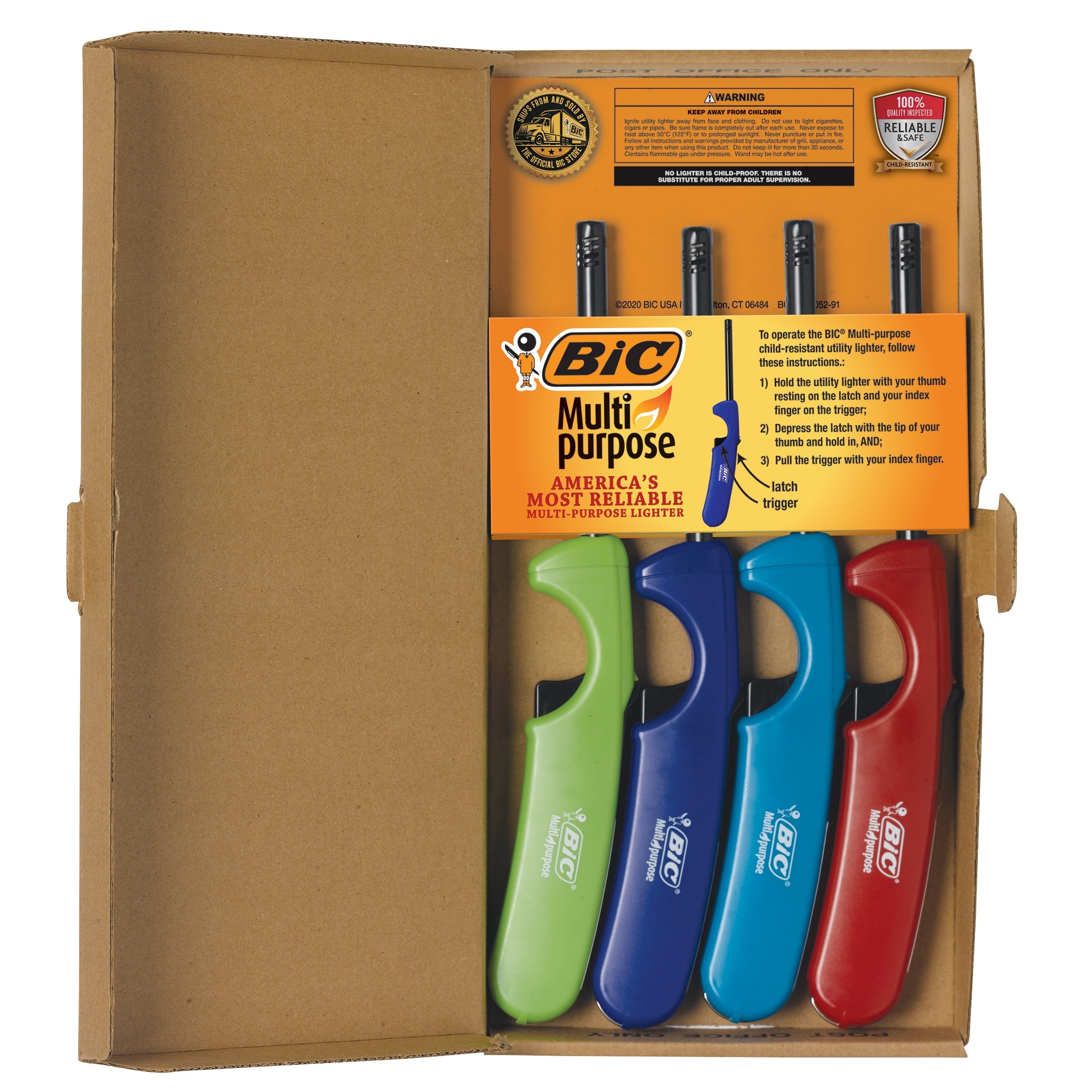 BIC Multi-Purpose Classic Lighter 4-Pack Assorted Colors Long Lasting ...