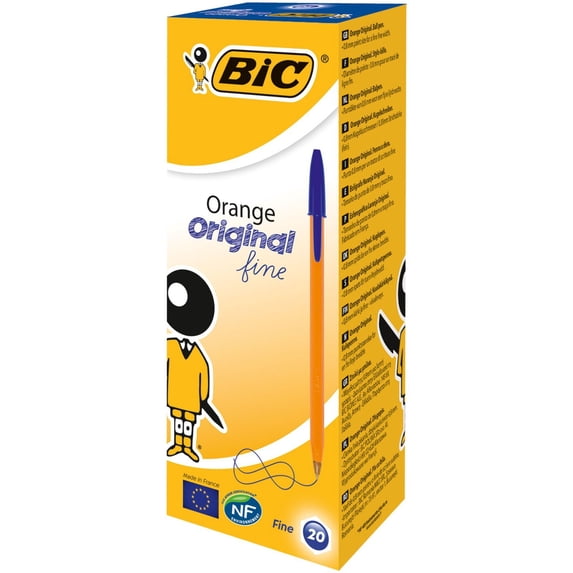 BIC Orange Original Fine Ballpoint Pens Fine Point (0.8 mm) - Blue, Box ...