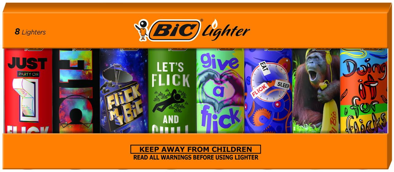 BIC Pocket Lighter, Special Edition Flick My BIC Collection, Assorted Unique Lighter Designs, 8 ...