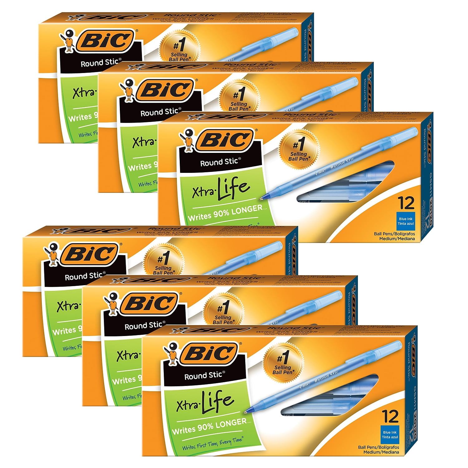BIC Round Stic Ballpoint Pen Medium Point Blue Ink 12/Pack 6 Packs ...