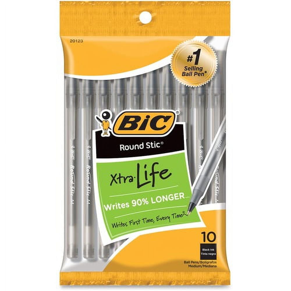 BIC Round Stic Ballpoint Pens - Medium Pen Point - Black - 10 / Pack | Bundle of 10 Packs ...