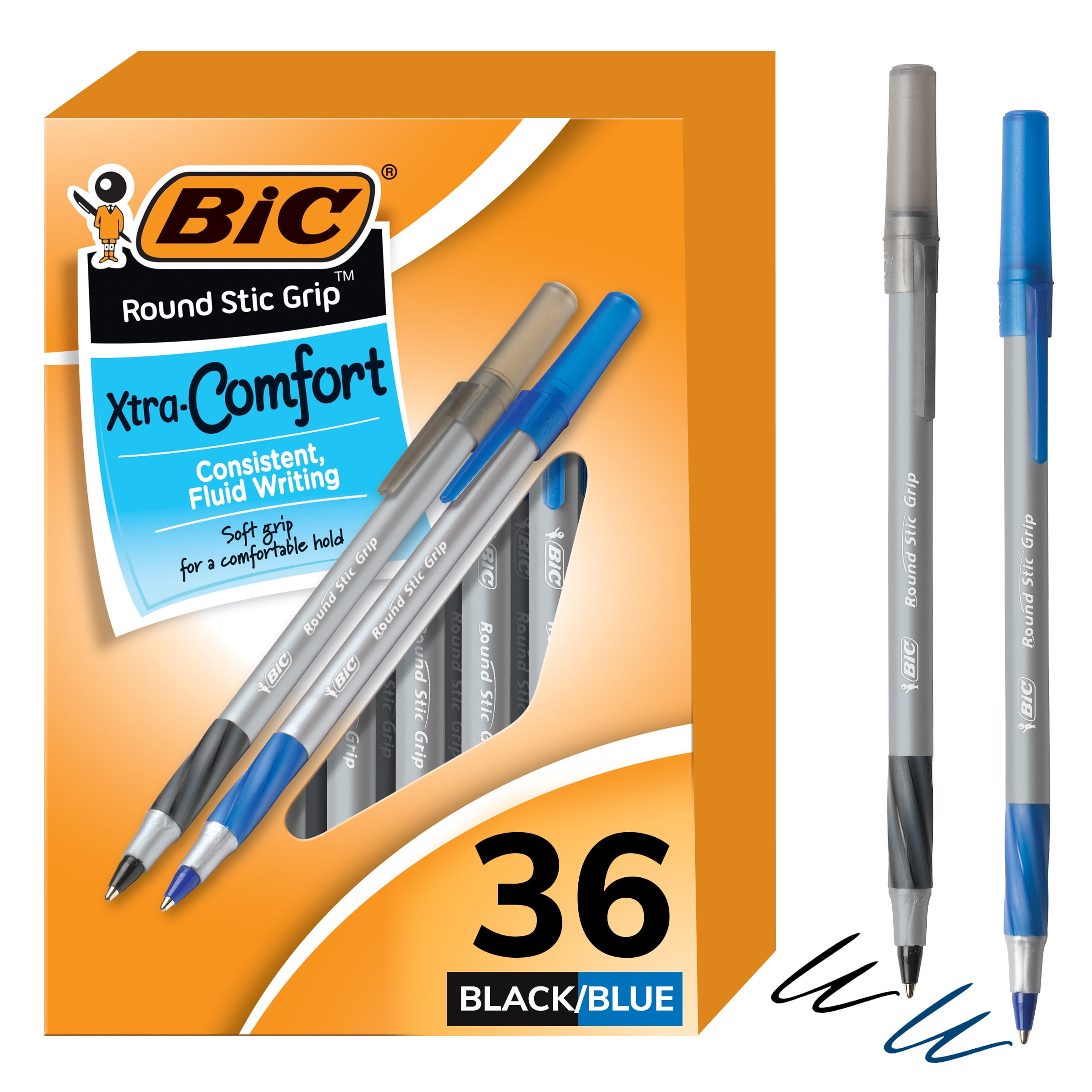 BIC Round Stic Grip Xtra Life Ball Pen, Medium Point (1.2mm), Assorted ...