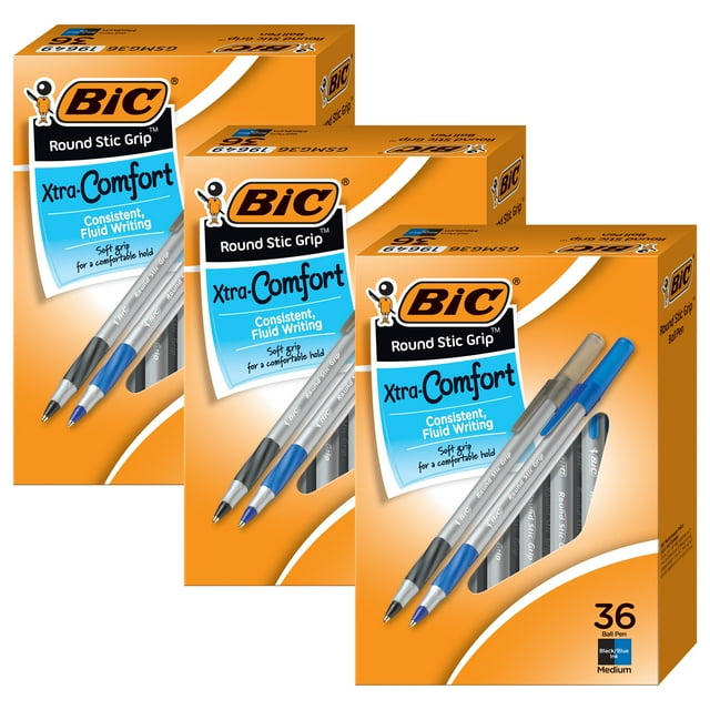 BIC Round Stic Grip Xtra Comfort Ballpoint Pens, Medium Point (1.2mm ...