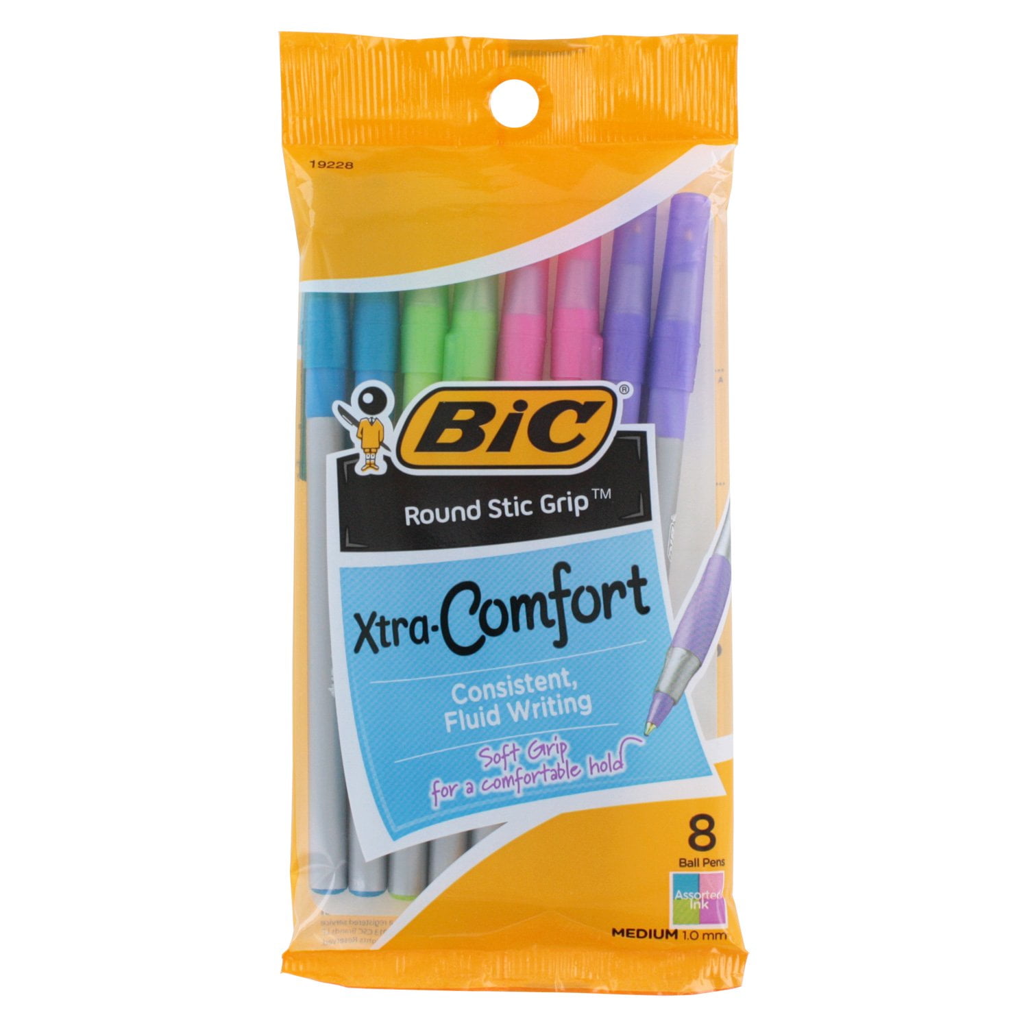 BIC Round Stic Grip Xtra Comfort Fashion Ballpoint Pens, Assorted ...