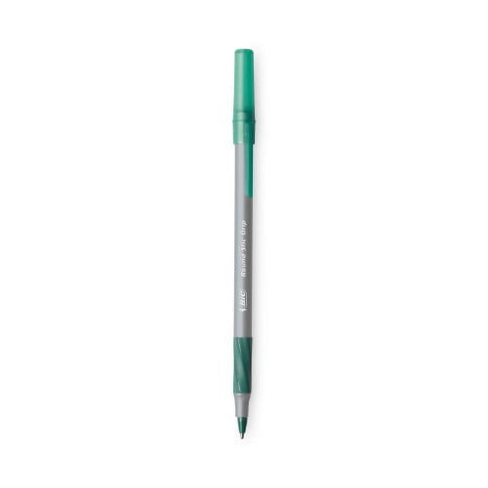 BIC Round Stic Grip Xtra Comfort Stick Ballpoint Pen, 1.2mm, Green Ink ...
