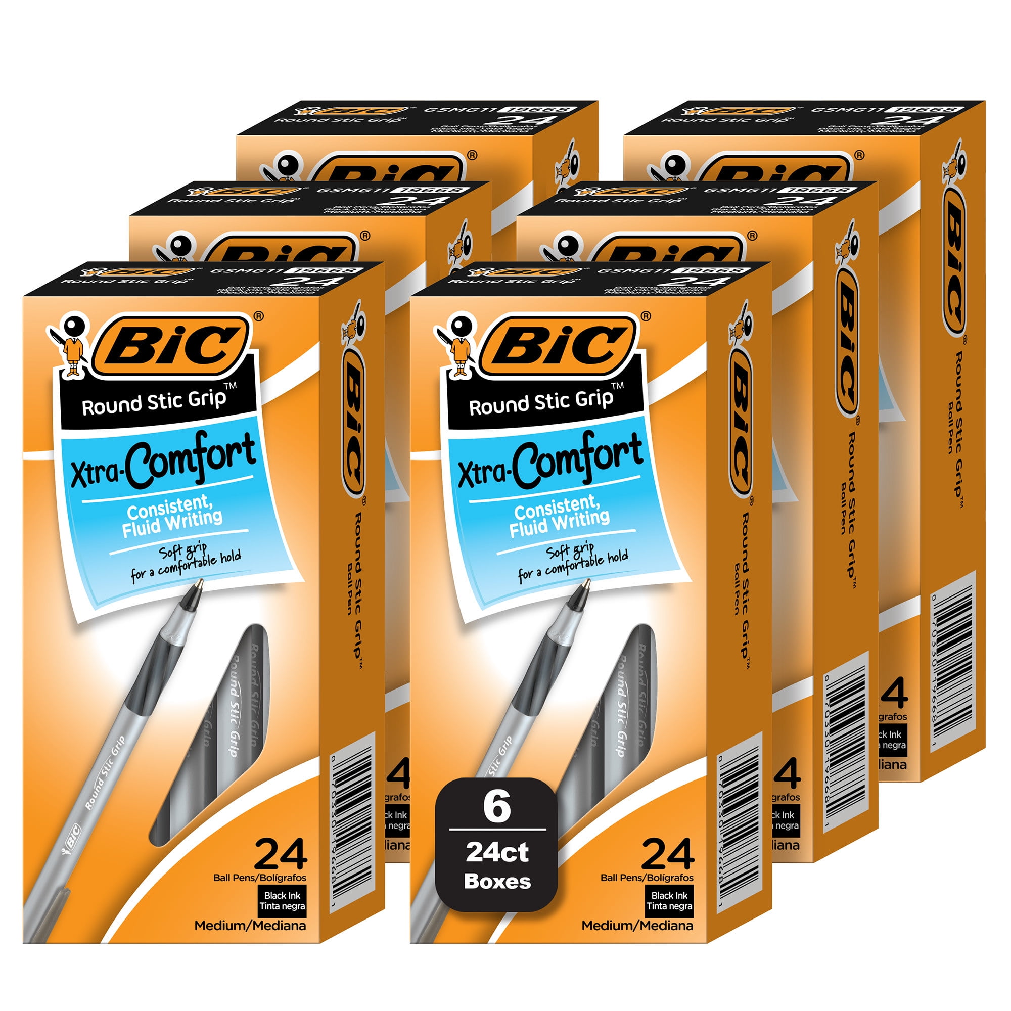 BIC Round Stic Xtra Comfort Black Ballpoint Pens, Medium Point, 144 ...