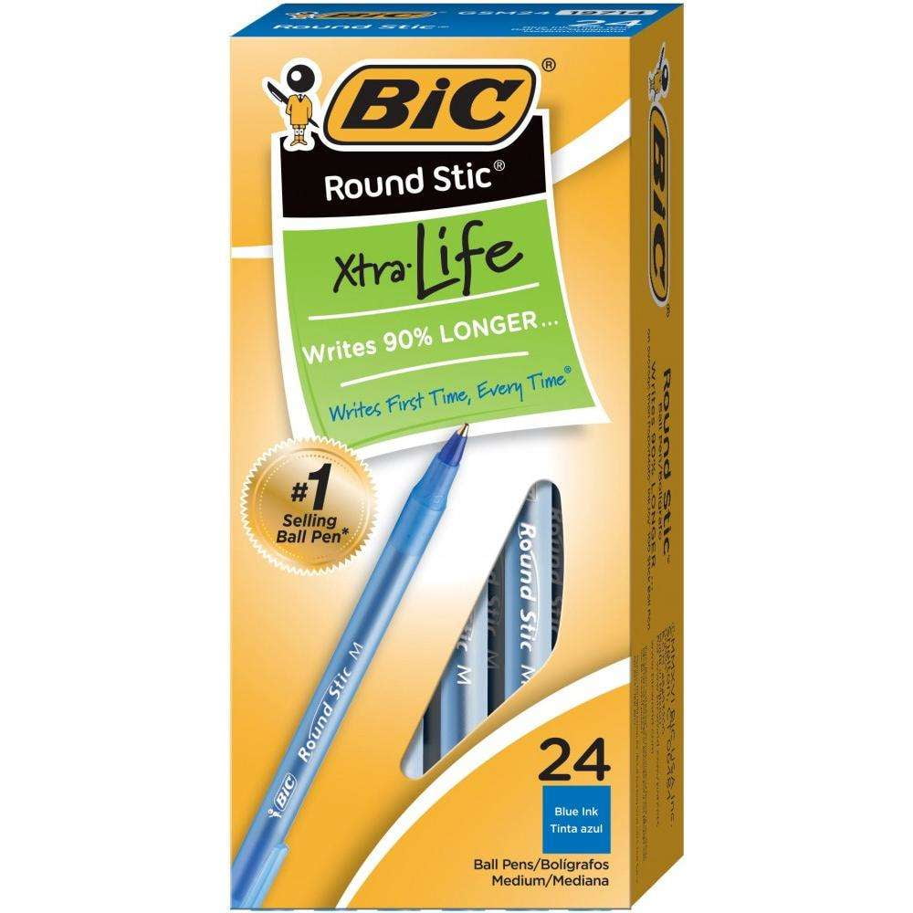 BIC Round Stic Xtra Life Ball Pens, Medium Point 1.0 mm, Blue, 24-Pack - Walmart.com