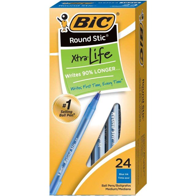 BIC Round Stic Xtra Life Ball Pens, Medium Point 1.0 mm, Blue, 24-Pack - Walmart.com