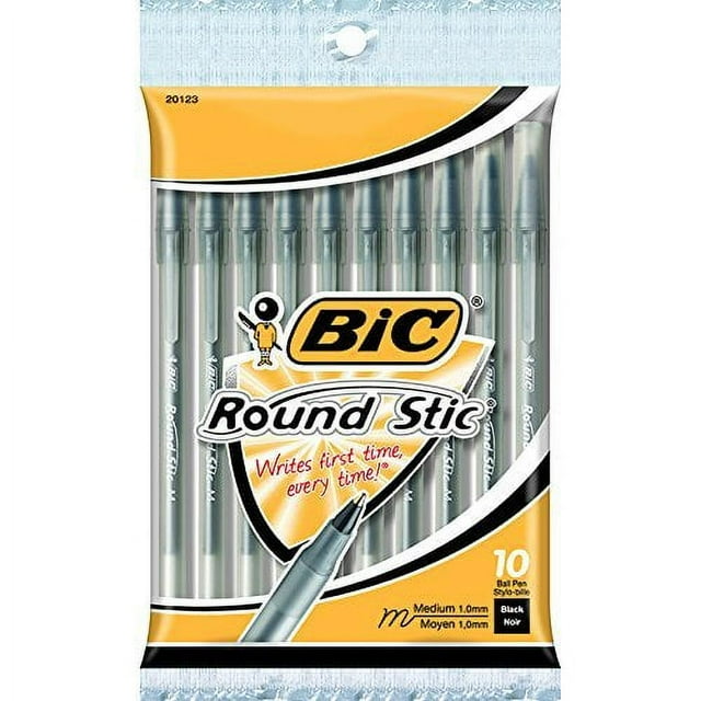 BIC Round Stic Xtra Life Ballpoint Pen, Medium Point (1.0mm), Black, 10 Count (Pack of 24 ...