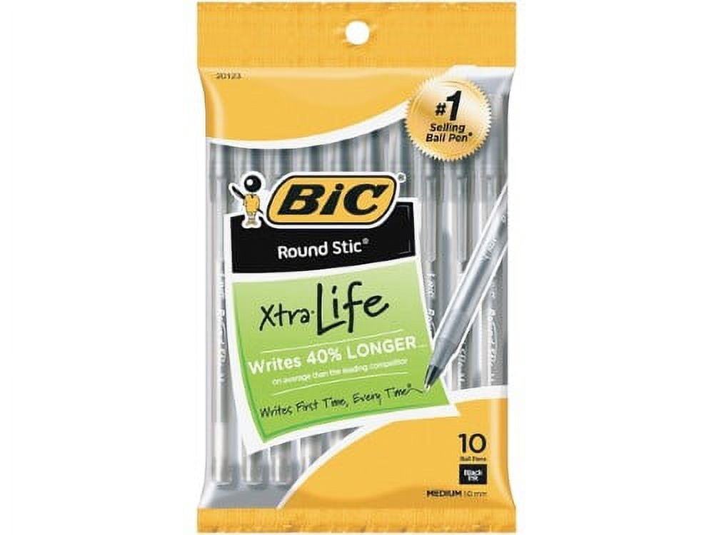 BIC Round Stic Xtra Life Ballpoint Pen, Medium Point (1.0mm), Black, 10 Count (Pack of 6 ...