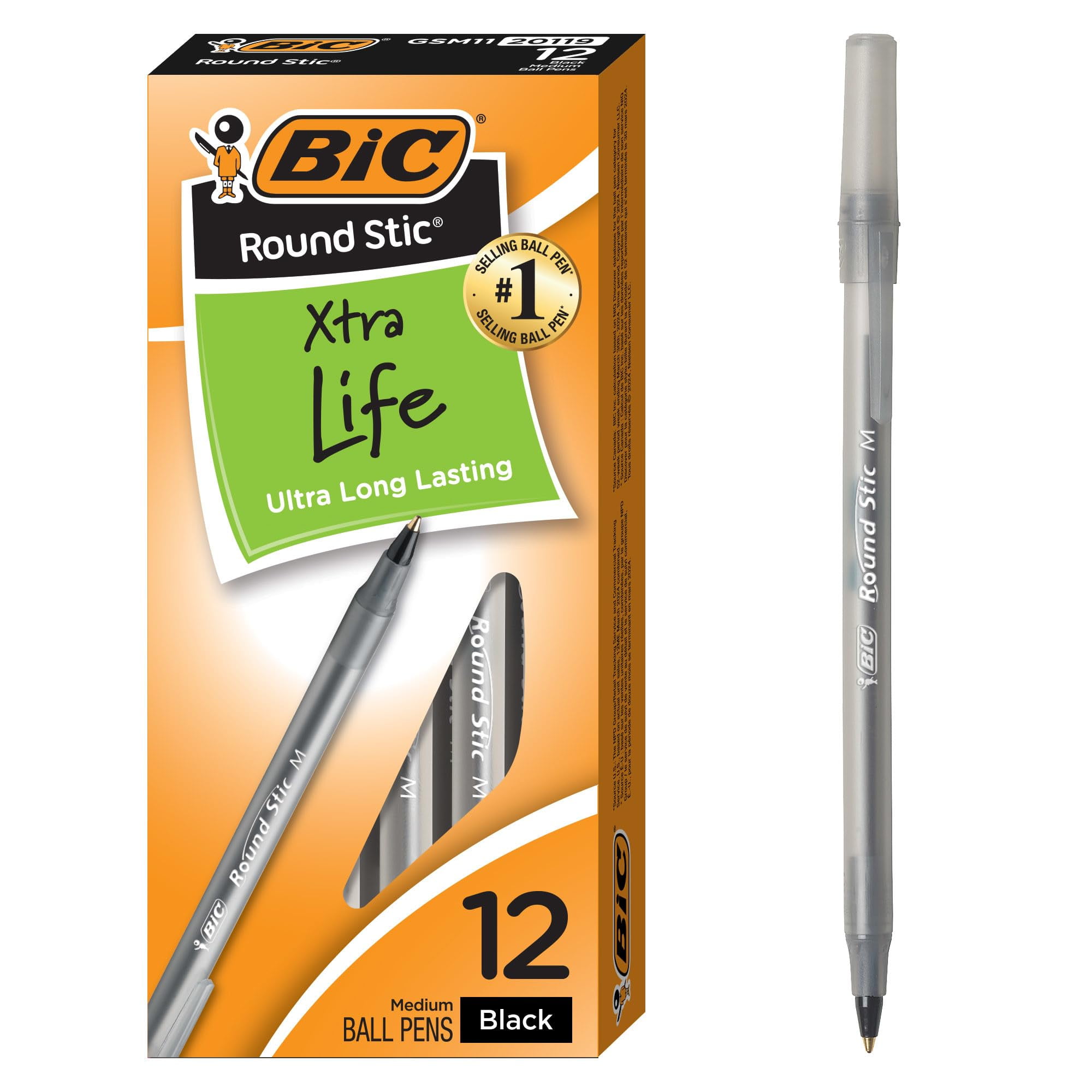 BIC Round Stic Xtra Life Ballpoint Pen, Medium Point (1.0mm), Black, 12-Count - Walmart.com