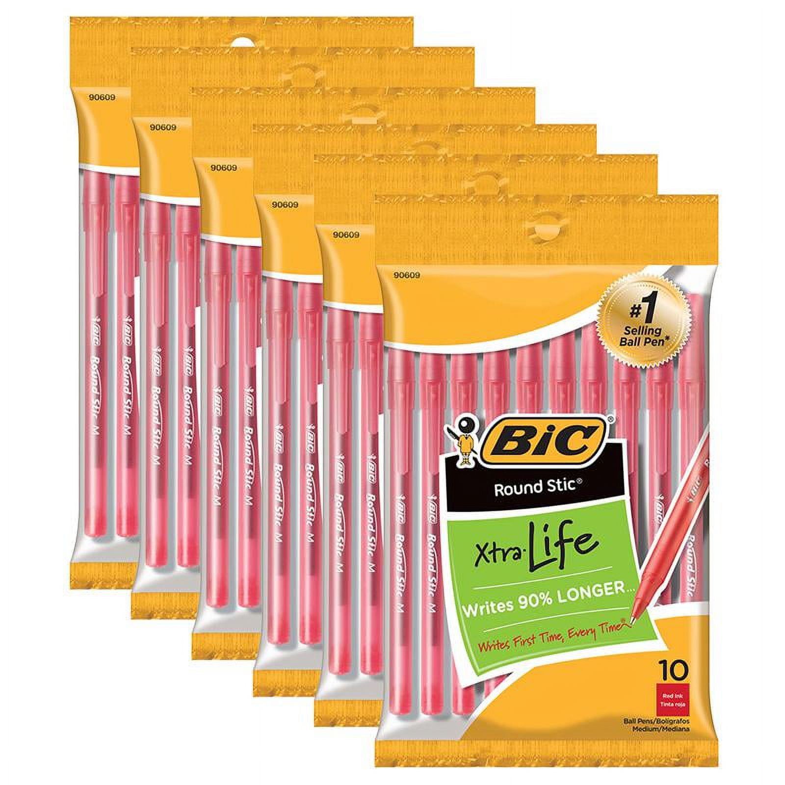 BIC Round Stic Xtra Life Ballpoint Pen, Medium Point (1.0mm), Red, 10 ...