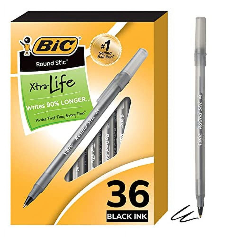 BIC Round Stic Xtra .. Life Black Ballpoint Pens, .. Medium Point (1 ...