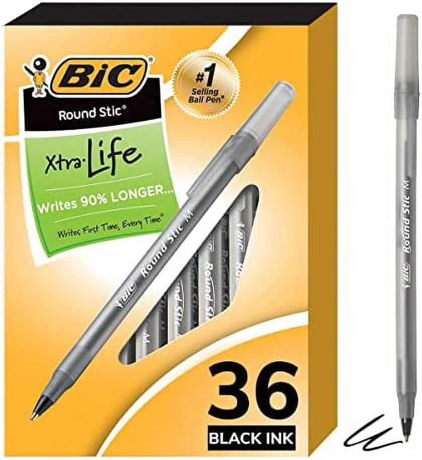 BIC Round Stic Xtra .. Life Black Ballpoint Pens, .. Medium Point (1 ...