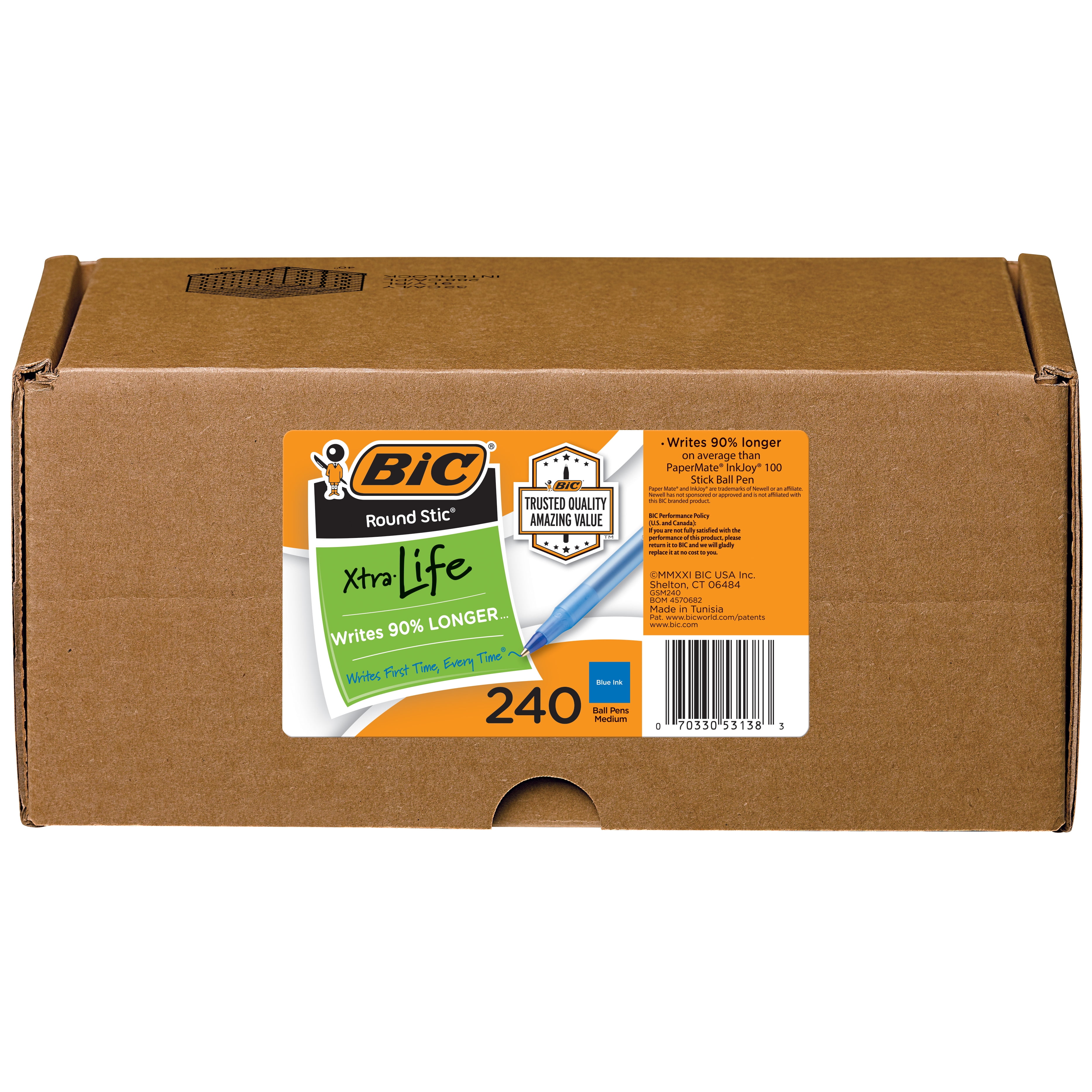 BIC Round Stic Xtra Life, Smooth Blue Ballpoint Pens, Medium Point (1.0mm), 240-Pack - Walmart.com