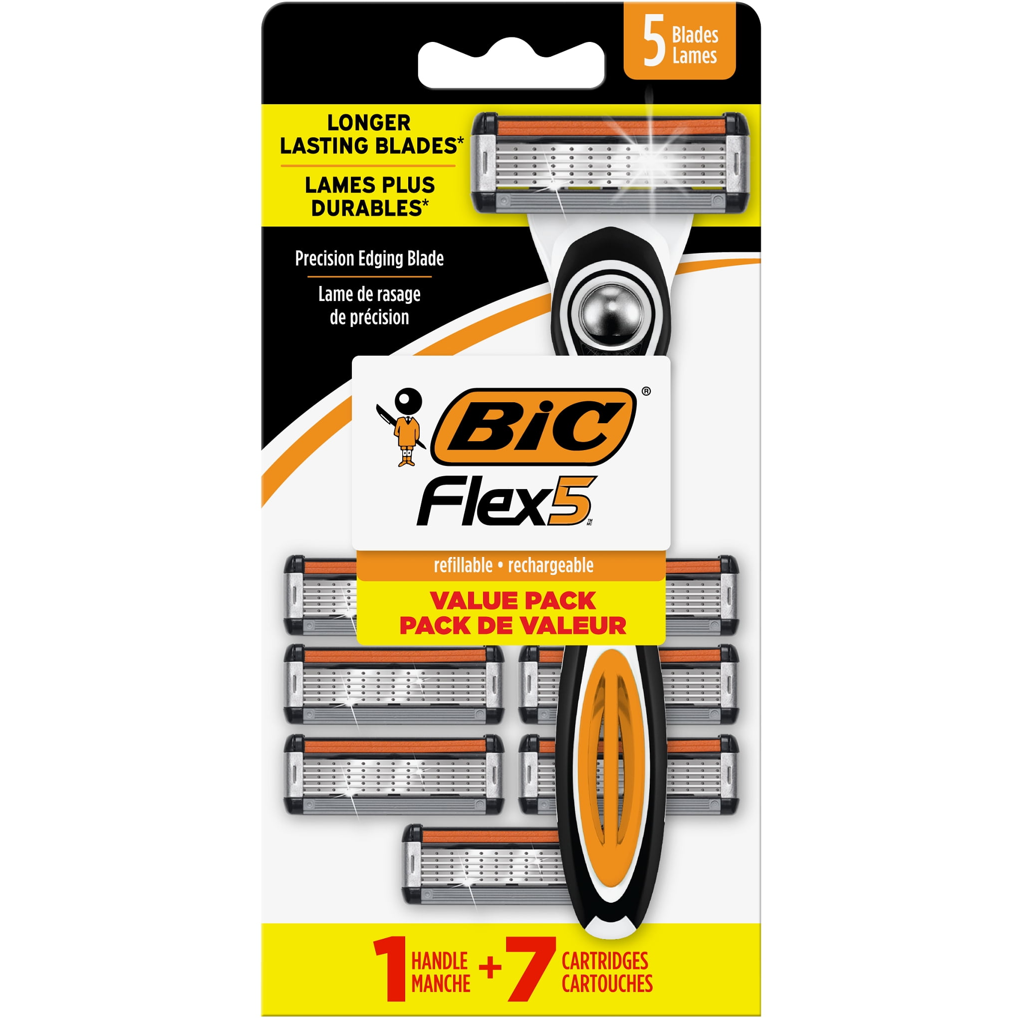 BIC Flex 5 Refillable 5 Blade Manual Razors for Men, 1 Handle and 7 ...