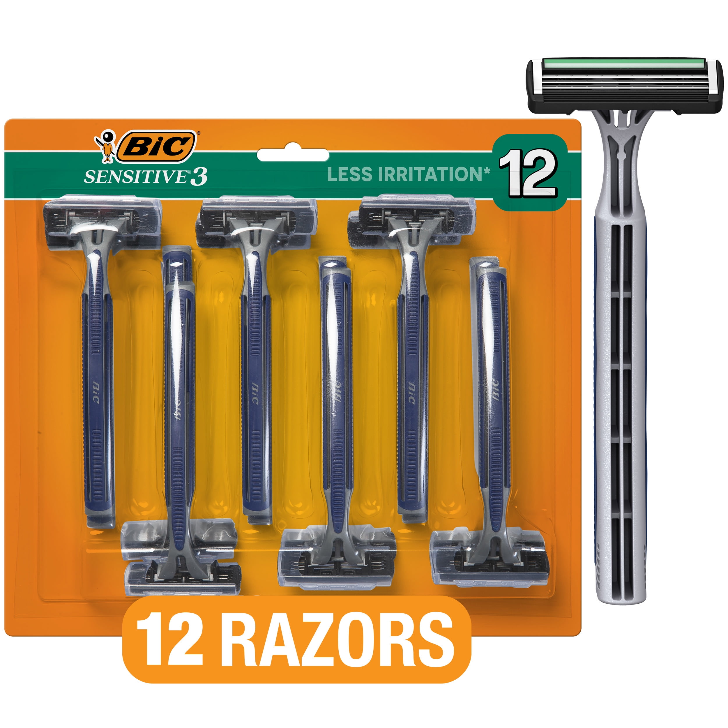 BIC Sensitive 3 Disposable Men's Razor with 3 Blades, Aloe Vera and ...