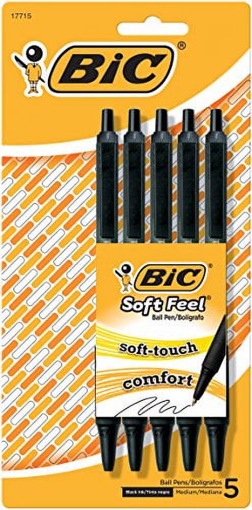 BIC Soft Feel Ball Pen, Black, Medium Point, 5-Count - Walmart.com