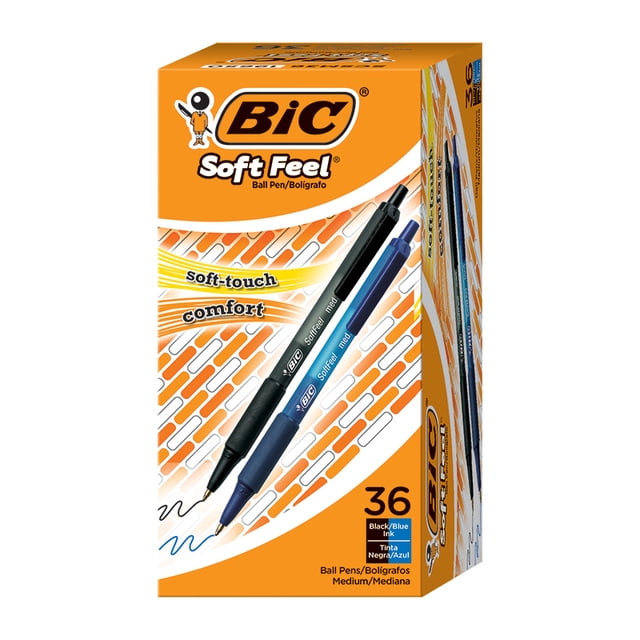 BIC Soft Feel Retractable Ball Point Pen Medium, Assorted, 36 Pack ...