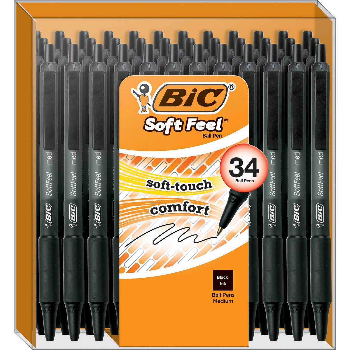 BIC Soft Feel Retractable Ballpoint Pen, Medium Point 1.0mm, Black Ink ...
