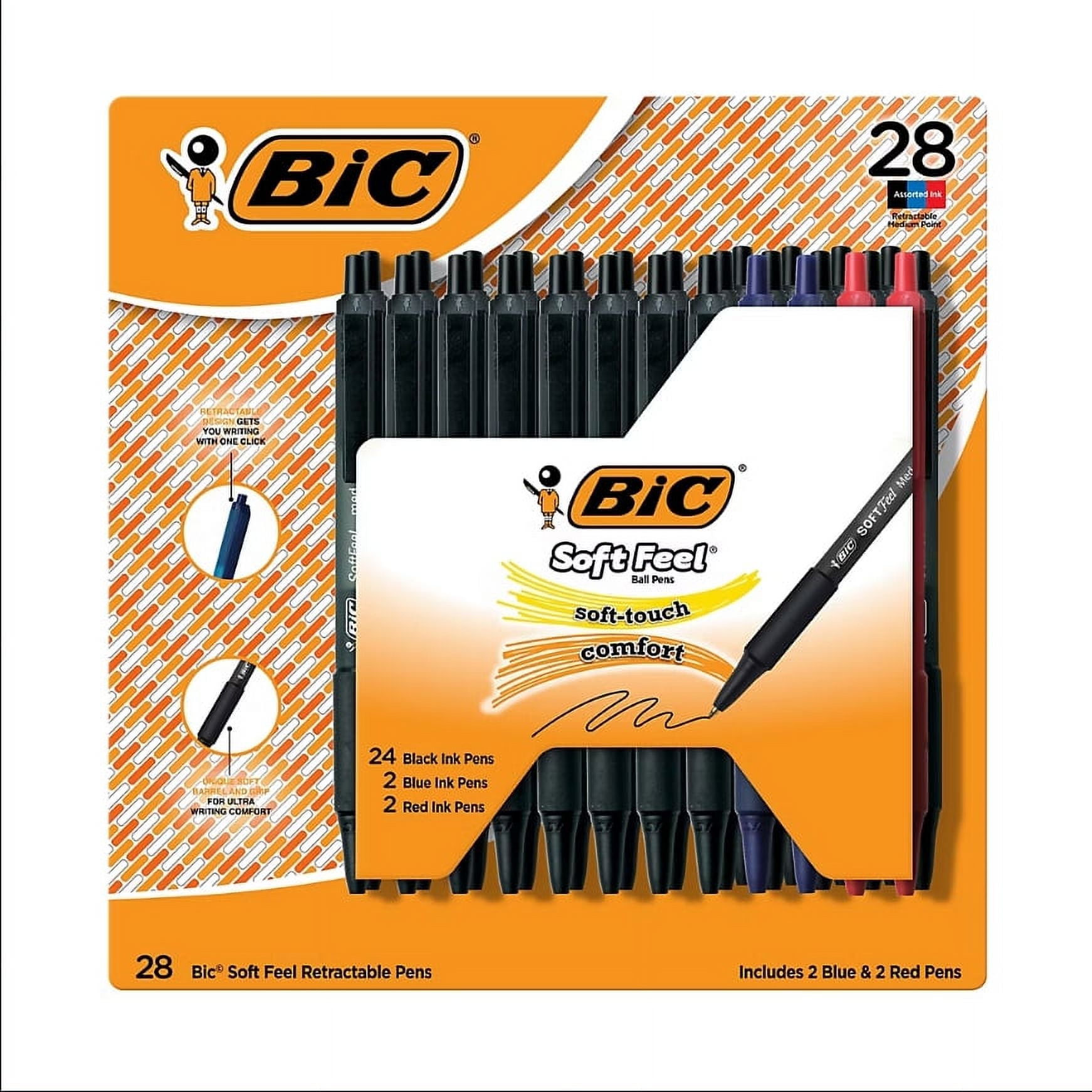 BIC Soft Feel Retractable Ballpoint Pens with Soft Touch Comfort Grip ...