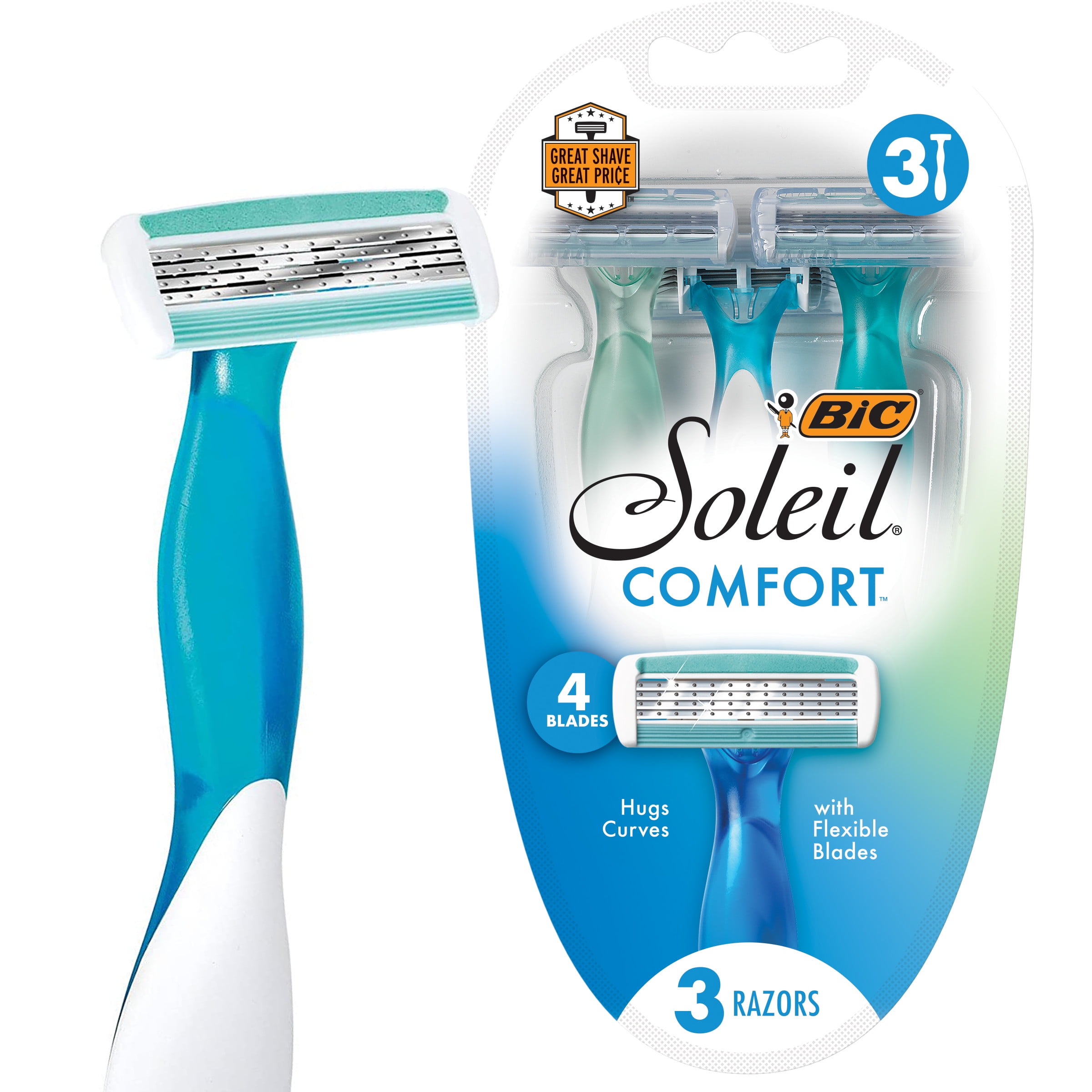 BIC Soleil Comfort Disposable Razors, Women's, 4-Blade, 3 Count ...