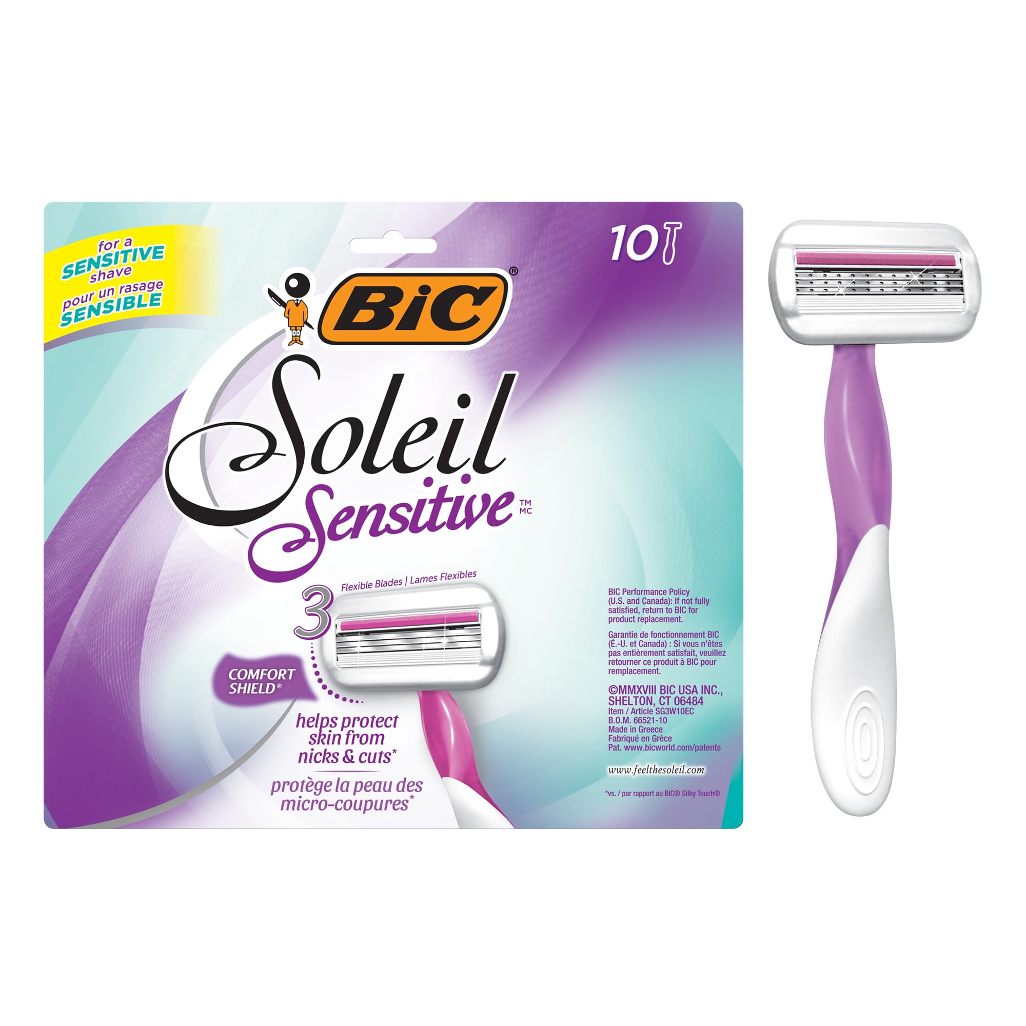 BIC Soleil Sensitive Women's Disposable Razors, 3-Blade, Comfort Shield ...