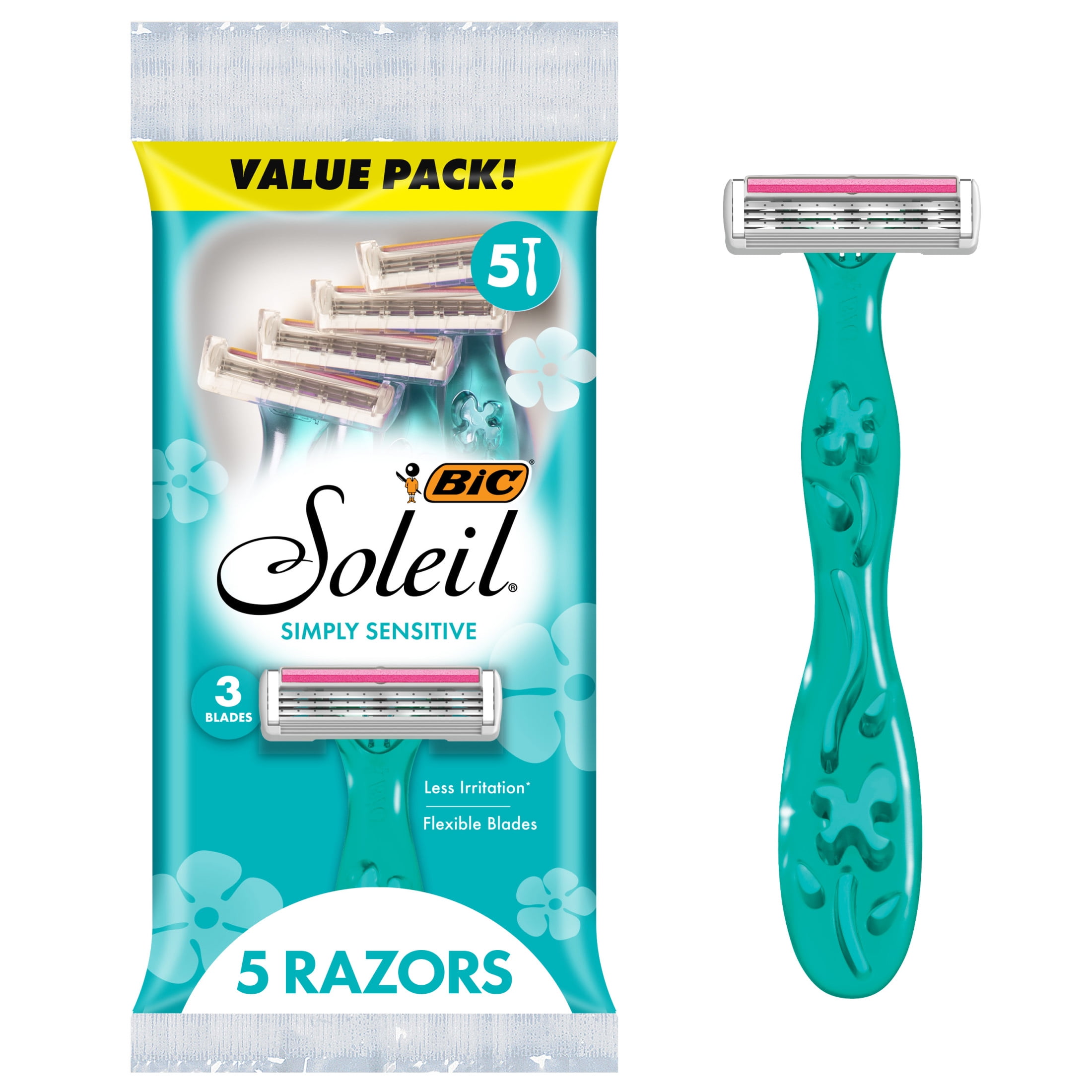 BIC Soleil Simply Sensitive Women's Disposable 3 Blade Razors, 5-Pack ...