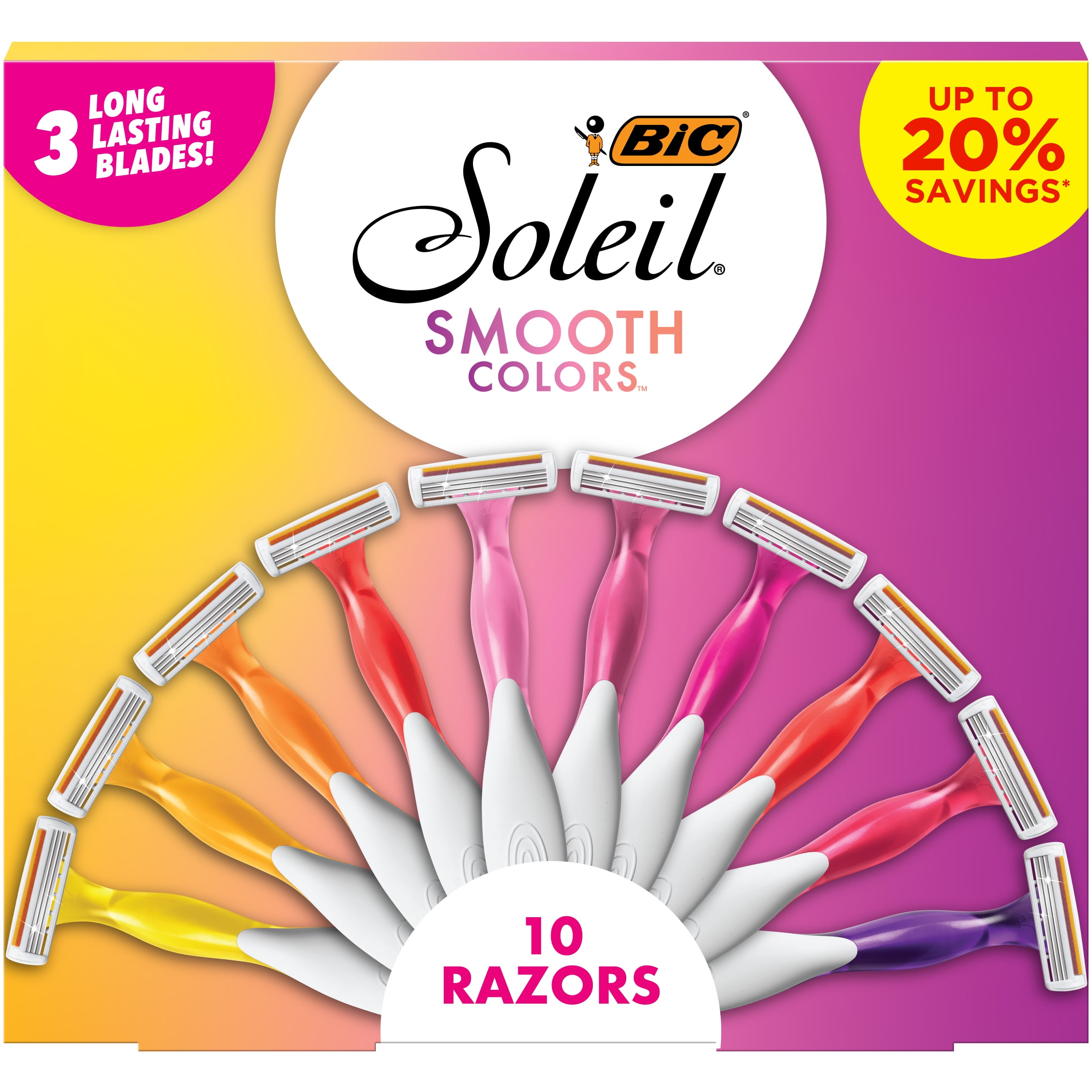 BIC Soleil Smooth Colors Disposable Women's Razors, 3-Blade Razors ...