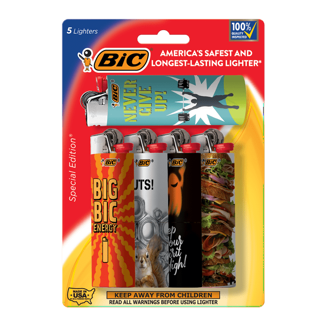 BIC Maxi Special Edition Favorites Pocket Lighters, Pack of 5, Designs ...